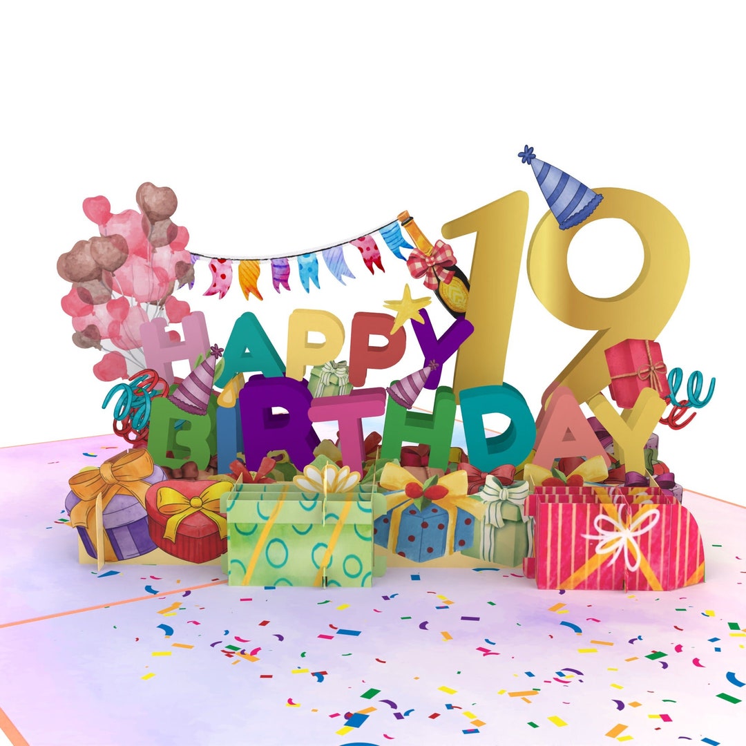 19th Happy Birthday With Presents and Balloons Pop up Card 3D Popup ...