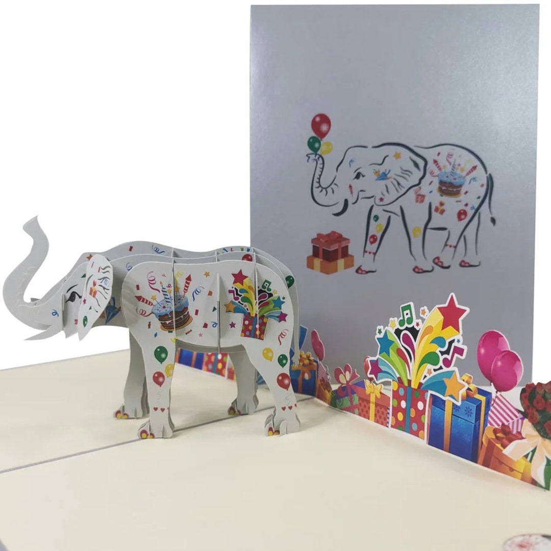Birthday Party Elephant Pop-up Card - Etsy