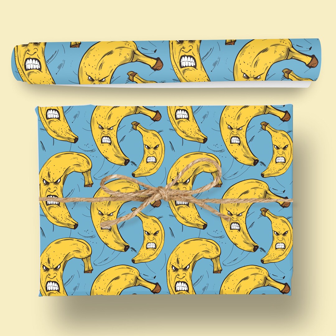 Angry Bananas on A Grumpy Blue Background Wrapping Paper Funny Banana ...