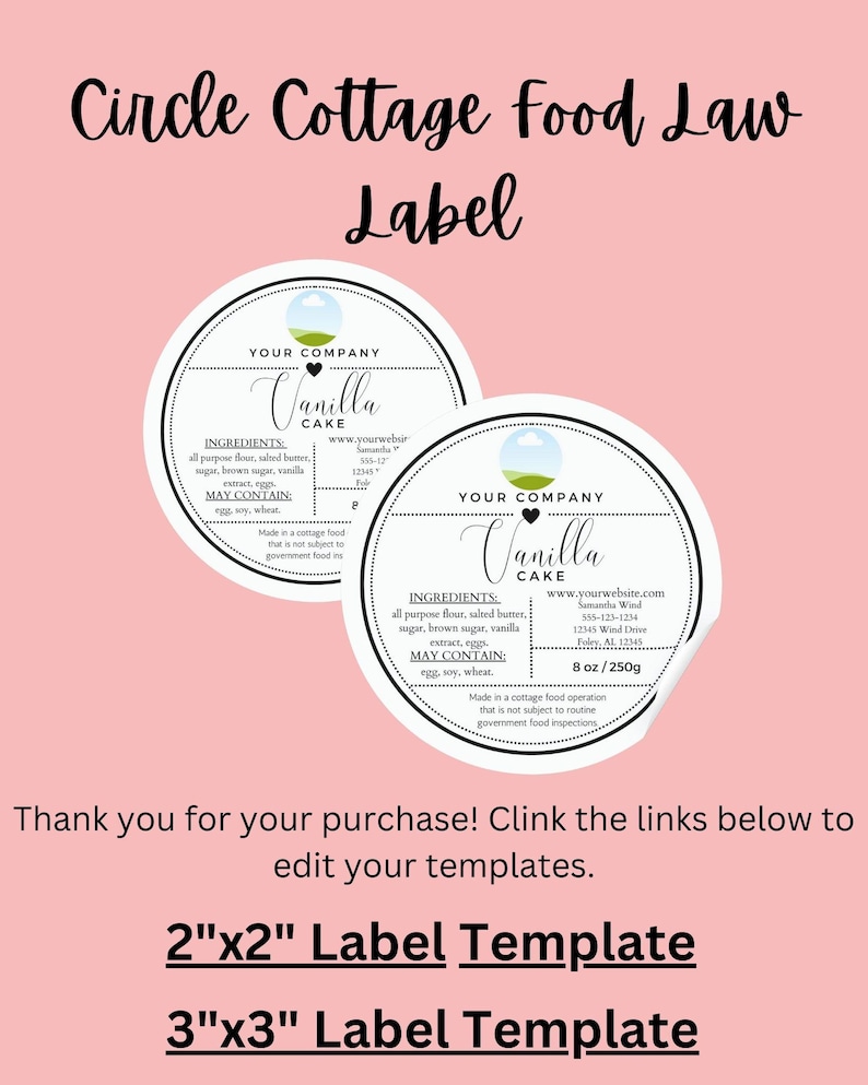 Circle Cottage Food Label Template - Etsy