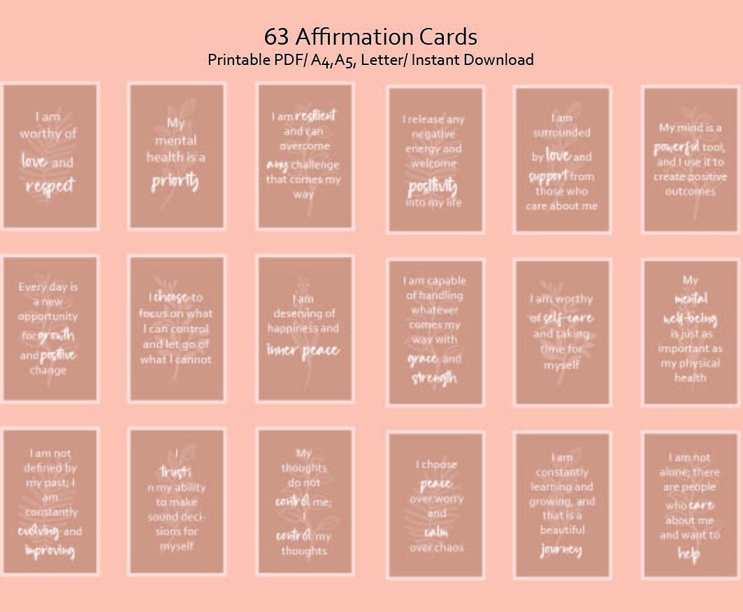 63 Affirmation Cards Printable, Affirmation Cards Digital, Vision Board ...