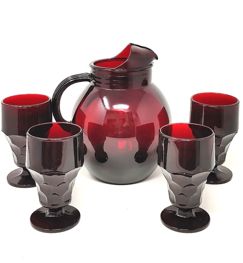 Royal Ruby Pitcher and Goblet Set - Etsy
