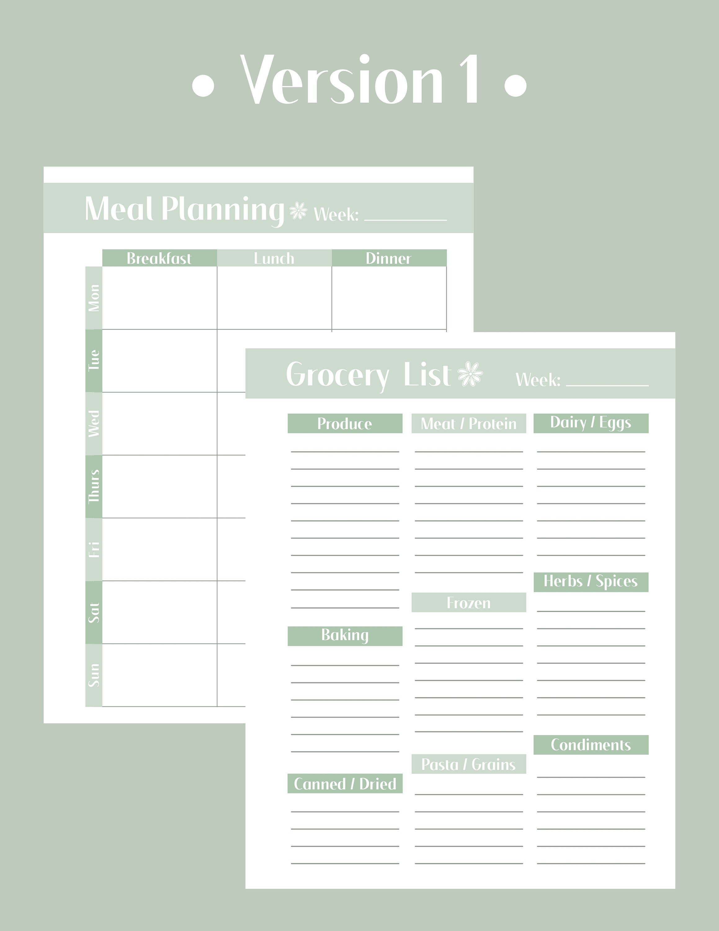 Meal Planning & Grocery List Printable | Digital Download - Etsy
