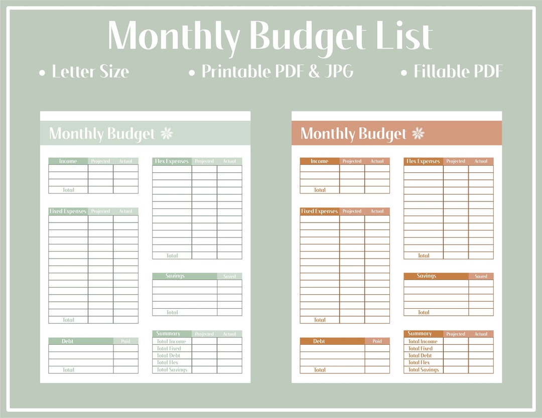 Printable Monthly Budget | Digital Download - Etsy