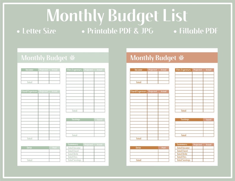 Printable Monthly Budget | Digital Download - Etsy