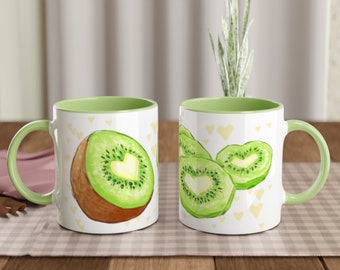 Kiwi Cup for Tea Big Mug Wide Mug Fruit Cup Ceramic Mug Handmade ...