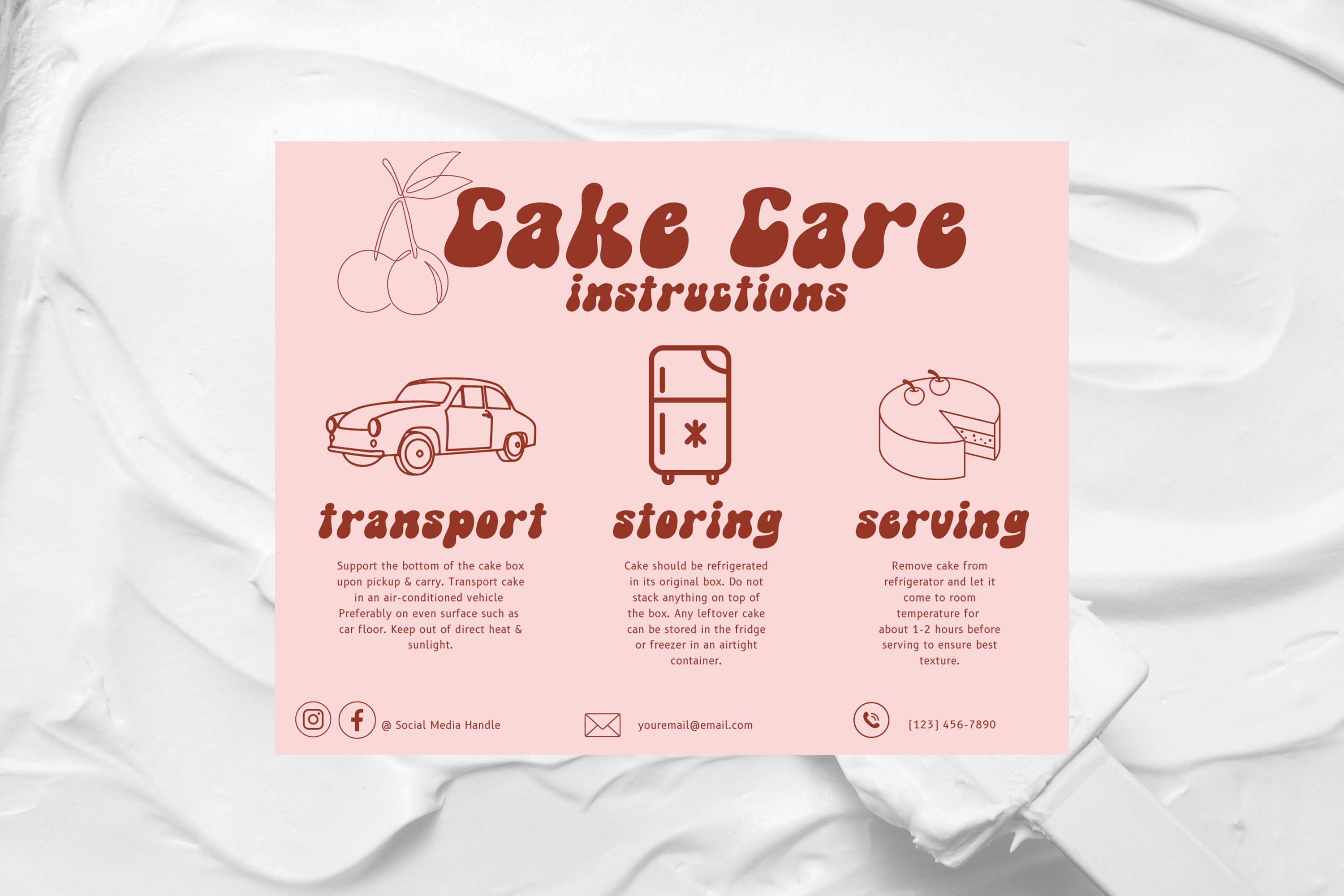 Cake Care Card, Cake Care Instructions, Small Business Bakery Template ...