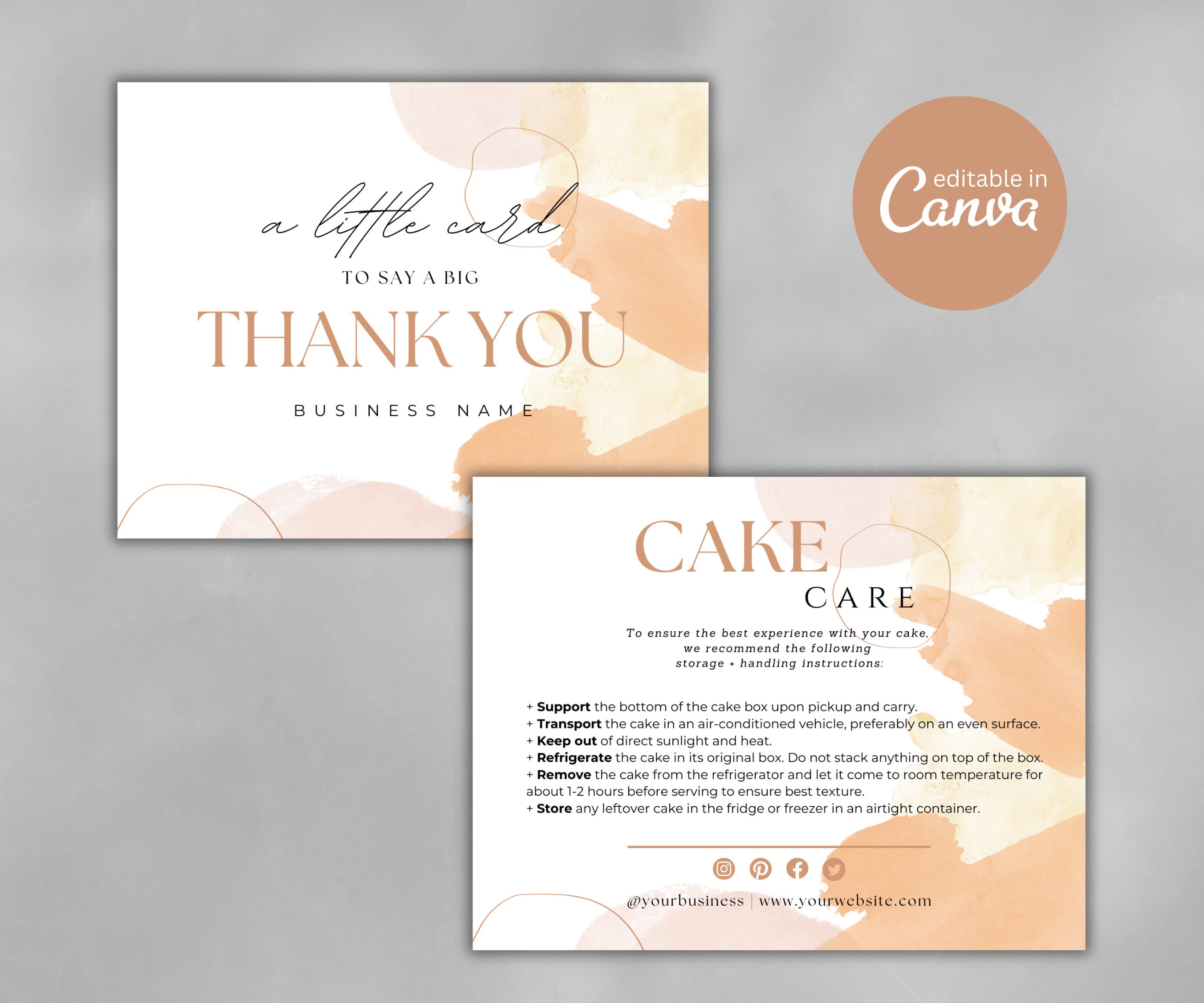 Cake Care Card, Cake Care Instructions, Cake Card, Small Business ...