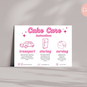 Cake Care Card, Cake Care Instructions, Cake Cutting Guide, Printable ...