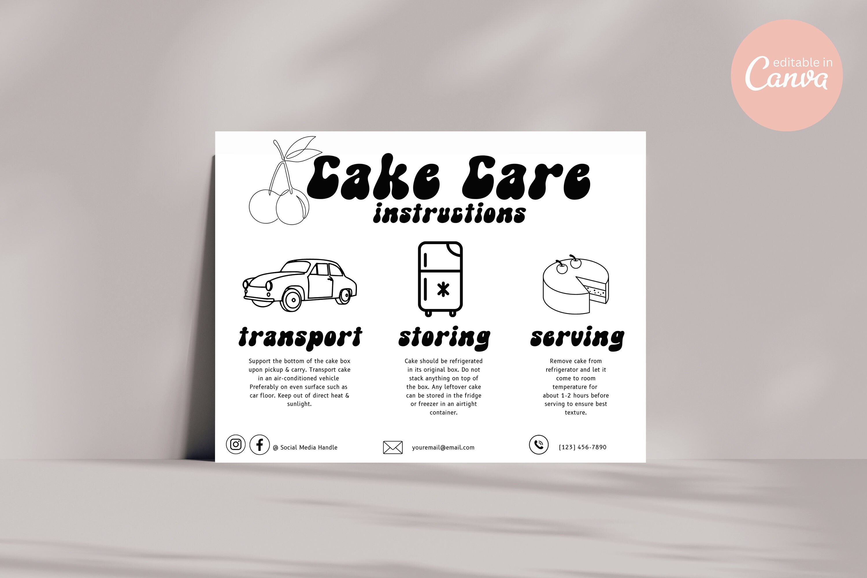 Cake Care Card Cake Care Instructions Retro Cherry Vintage - Etsy