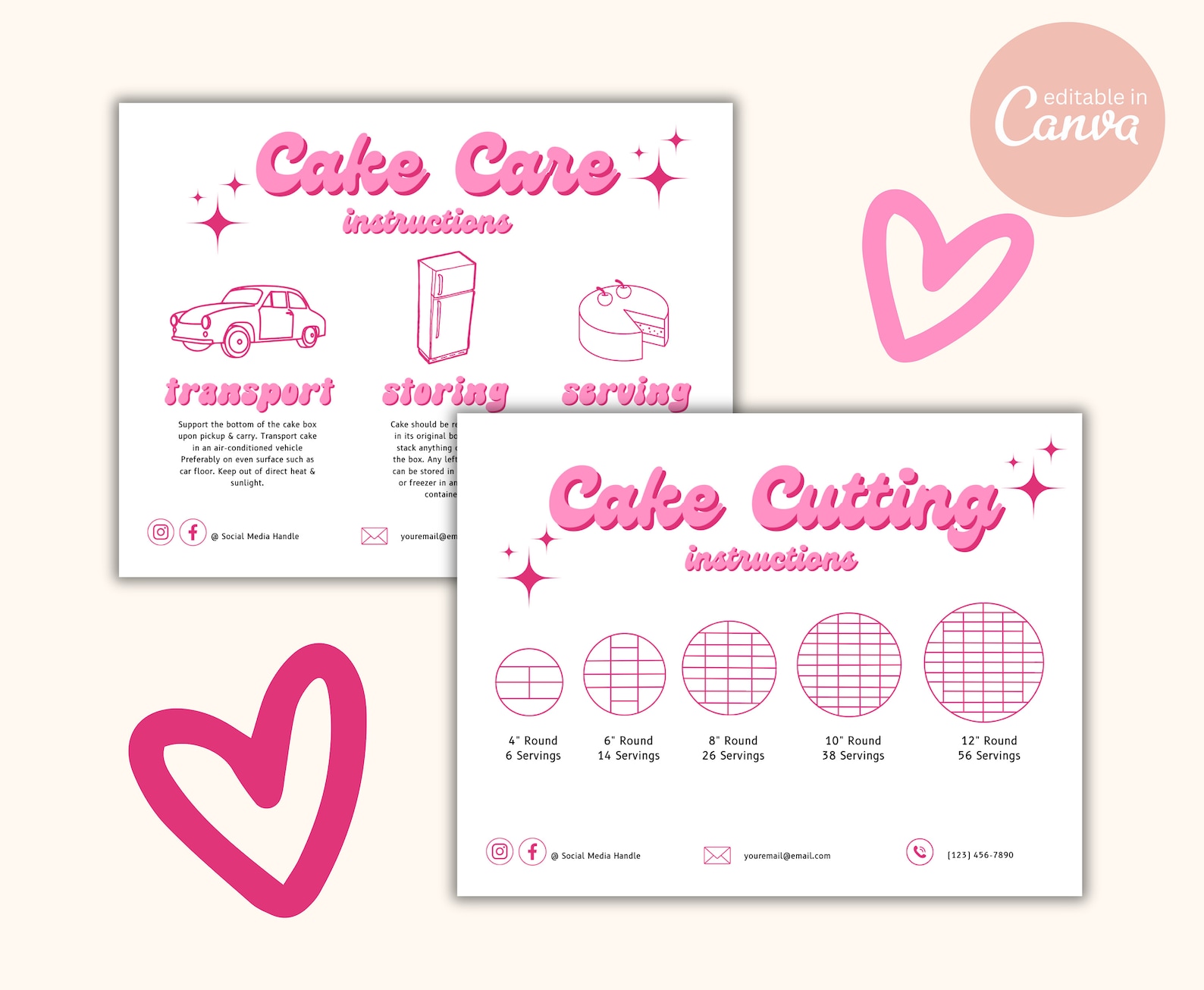 Cake Care Card, Cake Care Instructions, Cake Cutting Guide, Printable ...