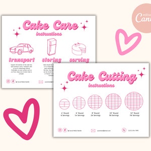 Cake Care Card, Cake Care Instructions, Cake Cutting Guide, Printable ...