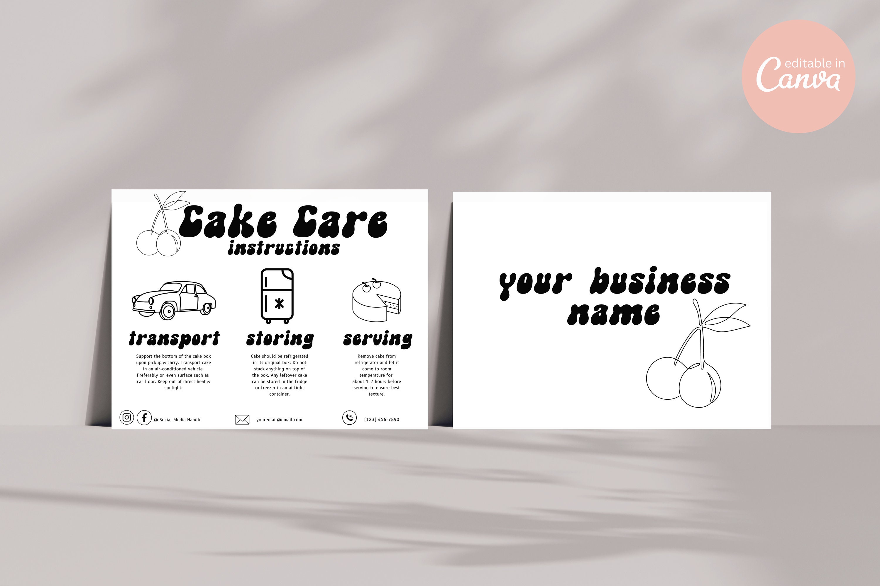 Cake Care Card Cake Care Instructions Retro Cherry Vintage - Etsy