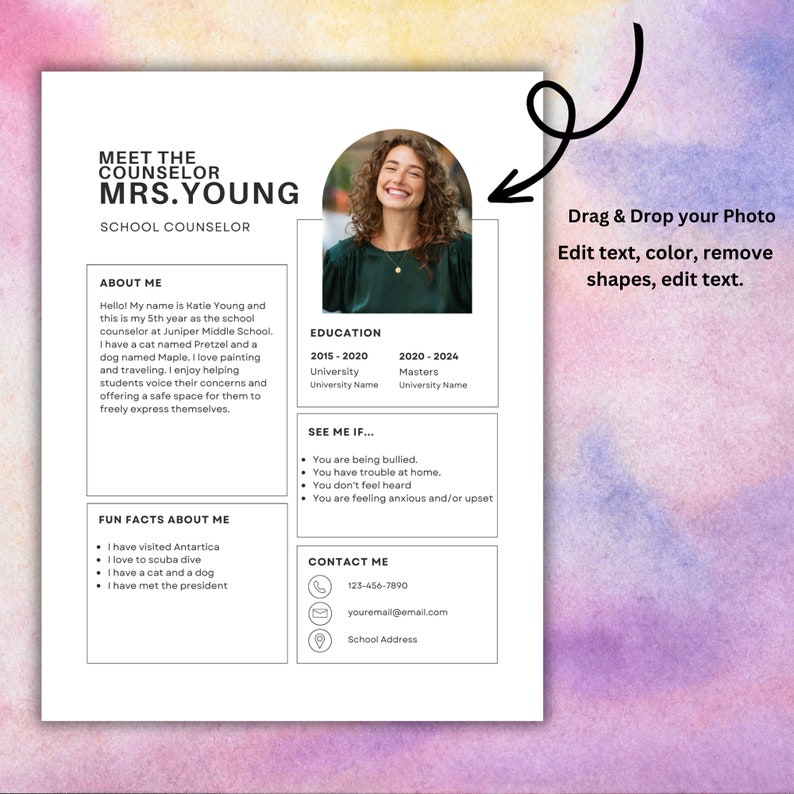 Meet the School Counselor, Printable Template, Editable Counselor ...
