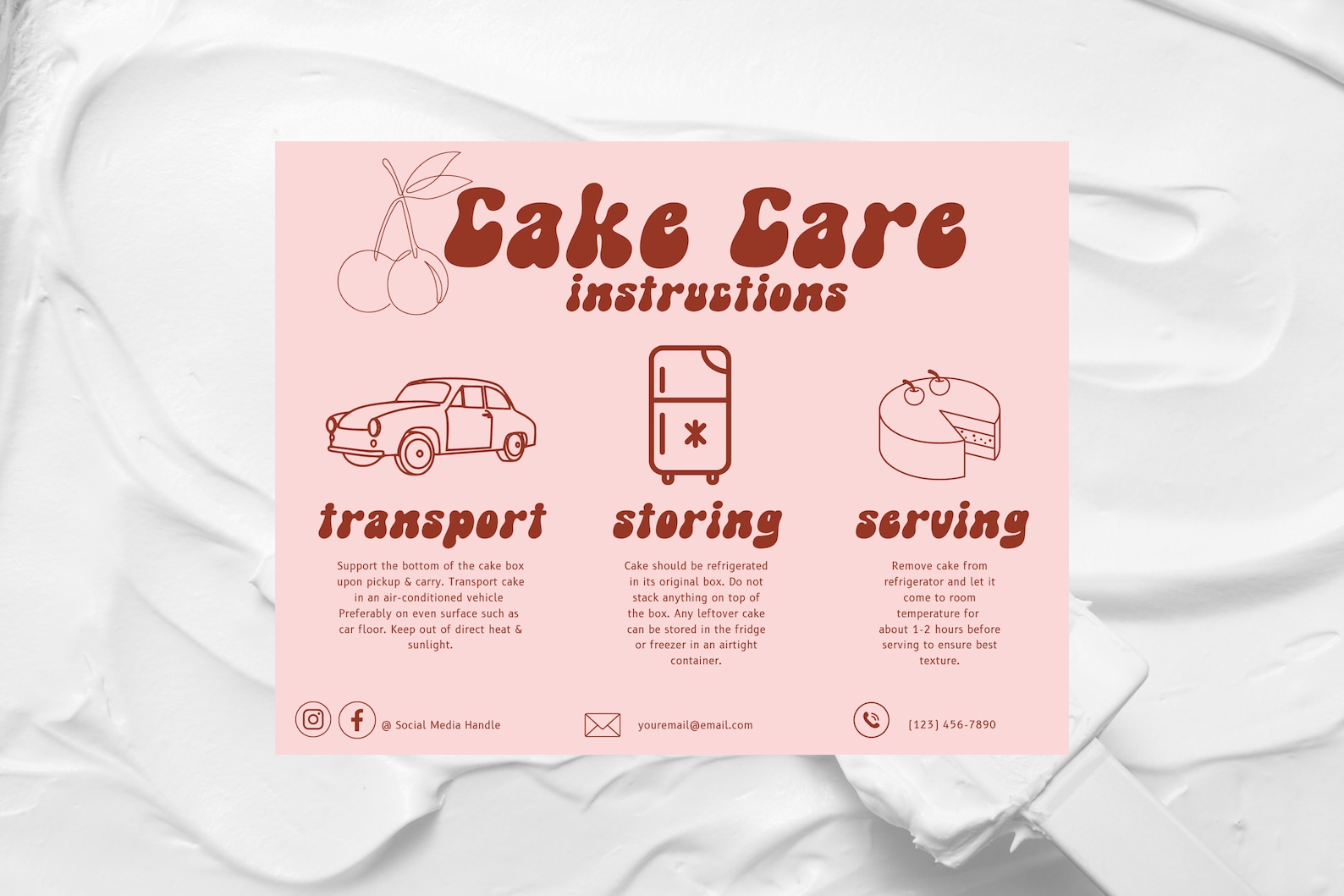 Cake Care Card, Cake Care Instructions, Retro Cherry Vintage, Small ...