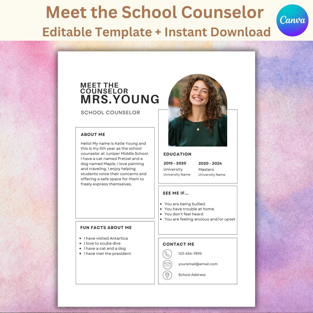 Meet the School Counselor, Printable Template, Editable Counselor ...
