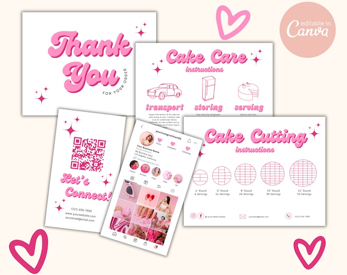 Cake Care Card, Cake Care Instructions, Cake Cutting Guide, Printable ...