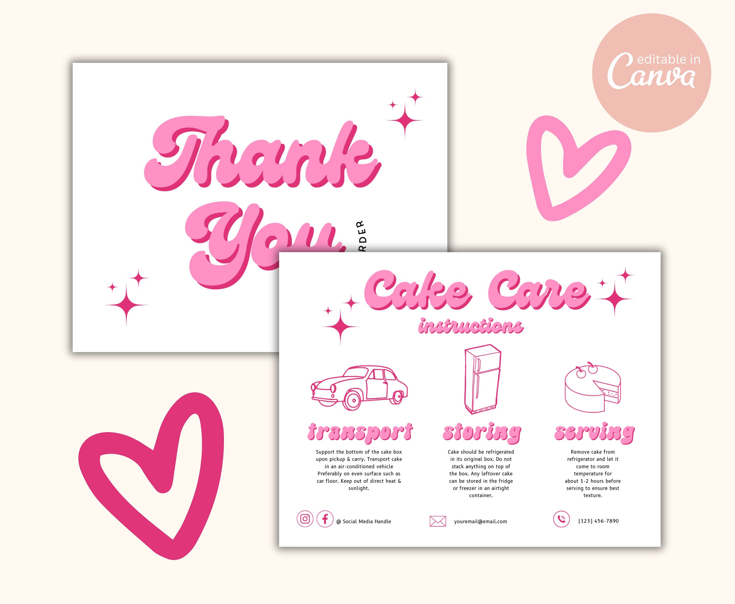 Cake Care Card, Cake Care Instructions, Retro Vintage, Small Business ...