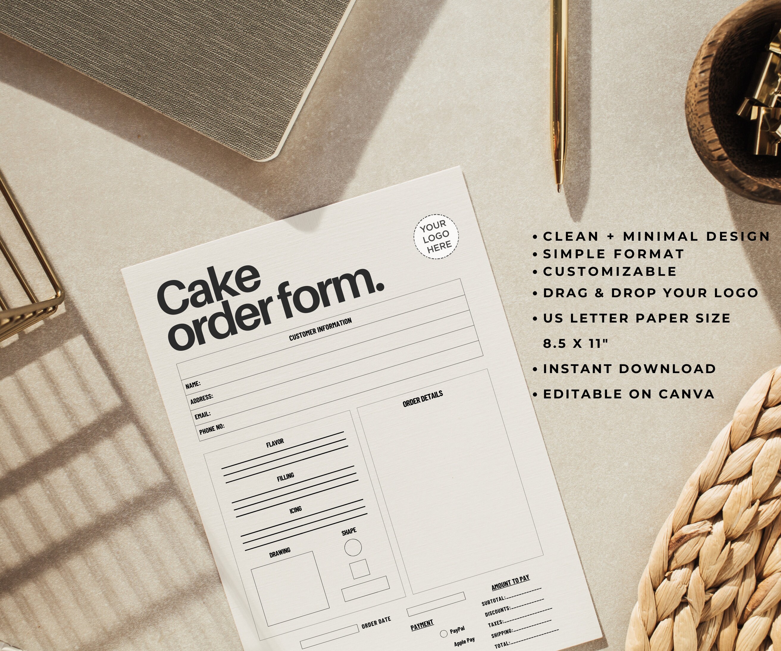 Minimalist Cake Order Form Template Canva Cake Business - Etsy