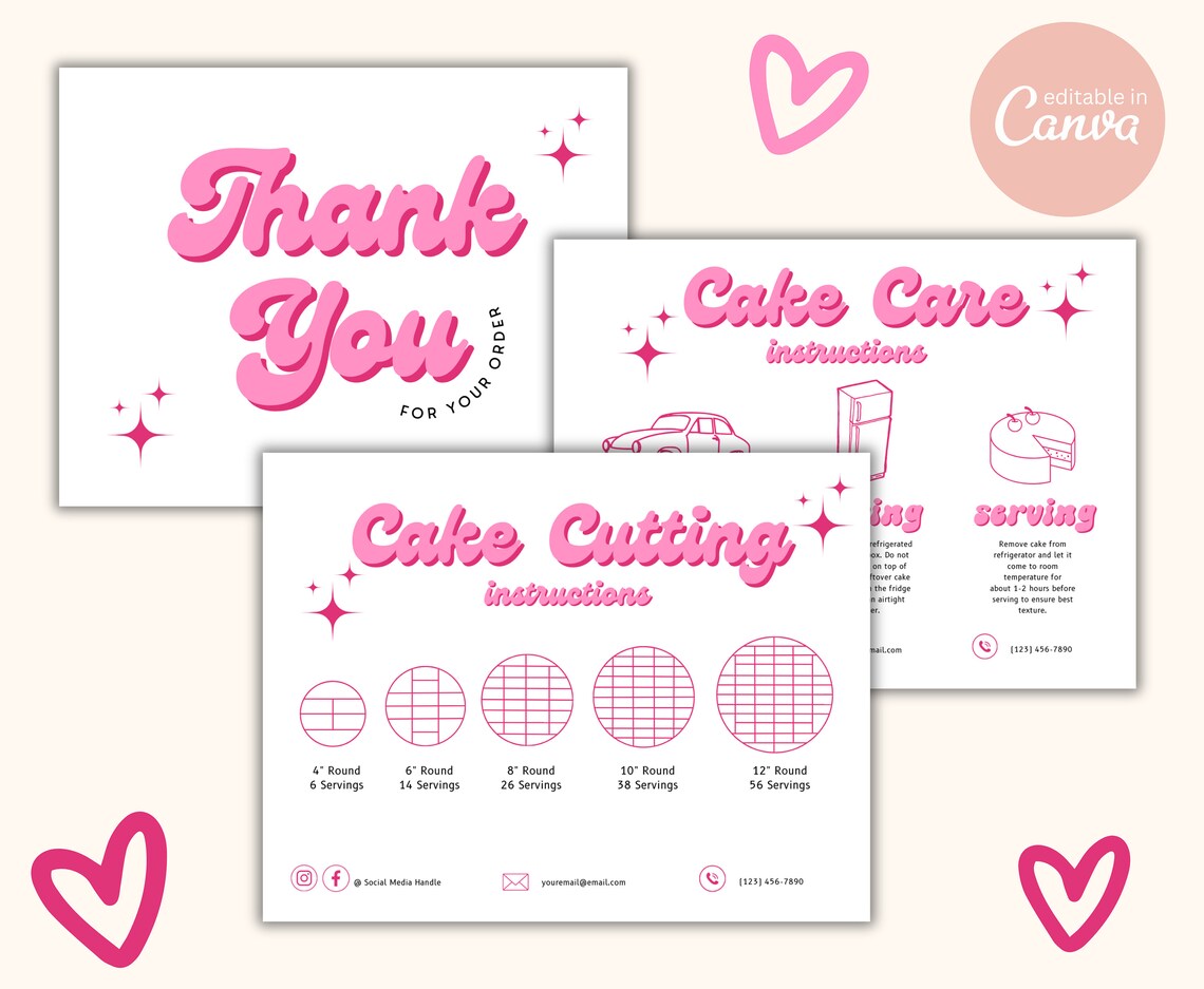 Cake Care Card, Cake Care Instructions, Cake Cutting Guide, Printable ...