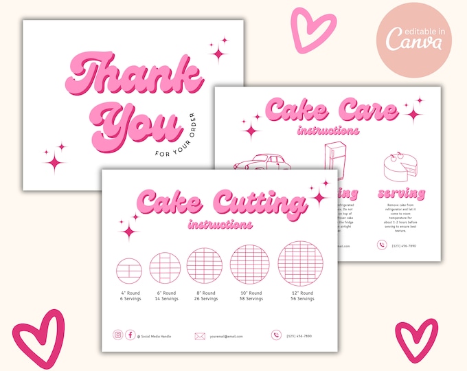 Cake Care Card Instructions Template Printable Cake Guide Editable ...