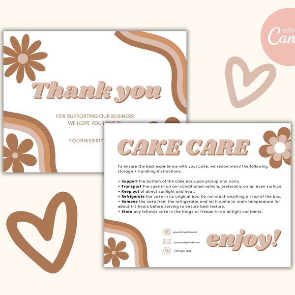 Cake Care Card, Cake Care Instructions, Retro Cherry Vintage, Small ...