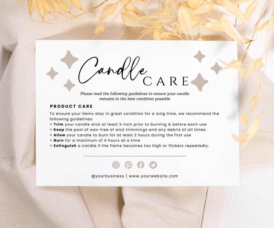 Editable Candle Care Card, Candle Care Guide, Candle Care Instructions ...