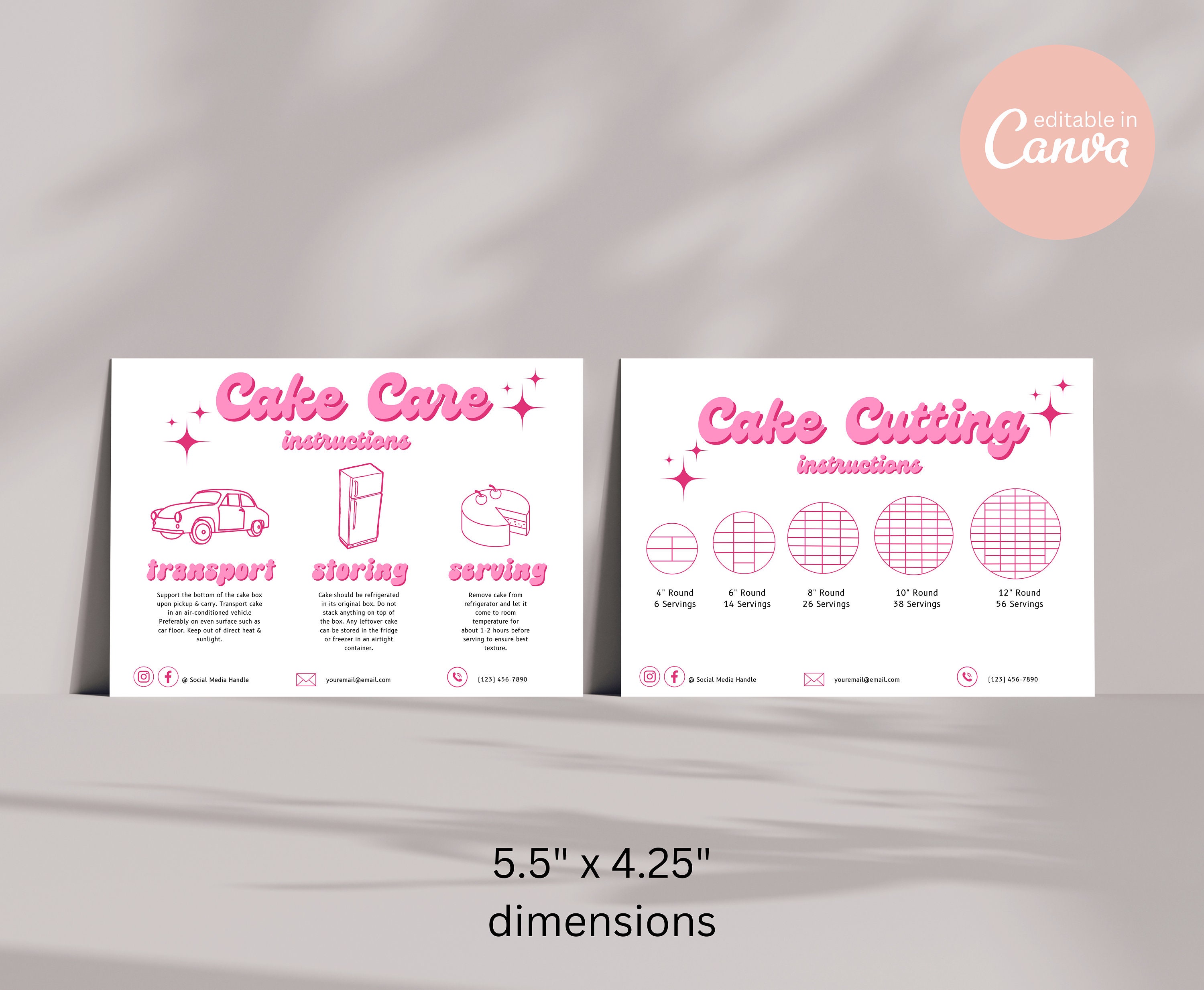 Cake Care Card, Cake Care Instructions, Cake Cutting Guide, Printable ...