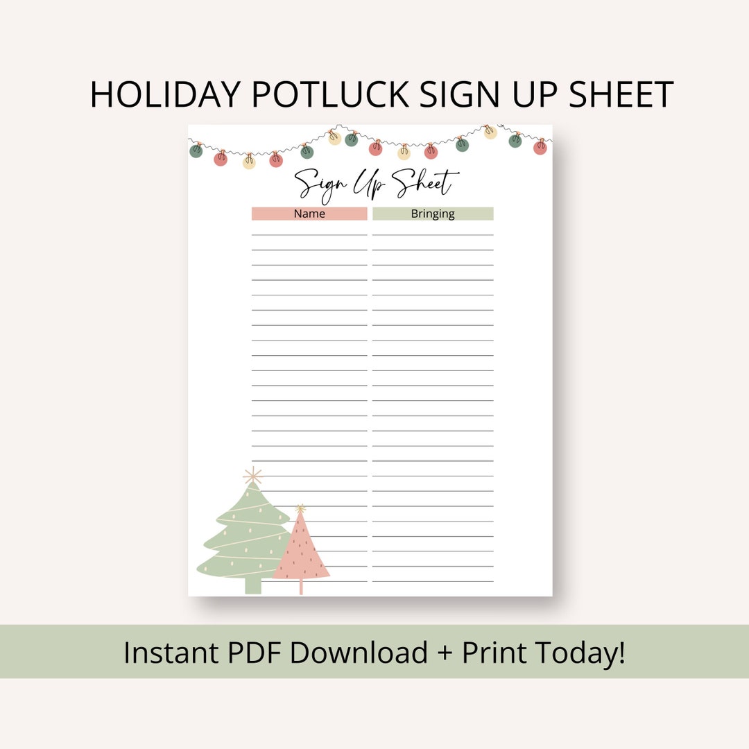 Retro Christmas Party, Co-worker Potluck, Potluck Sign up Sheet, BBQ ...
