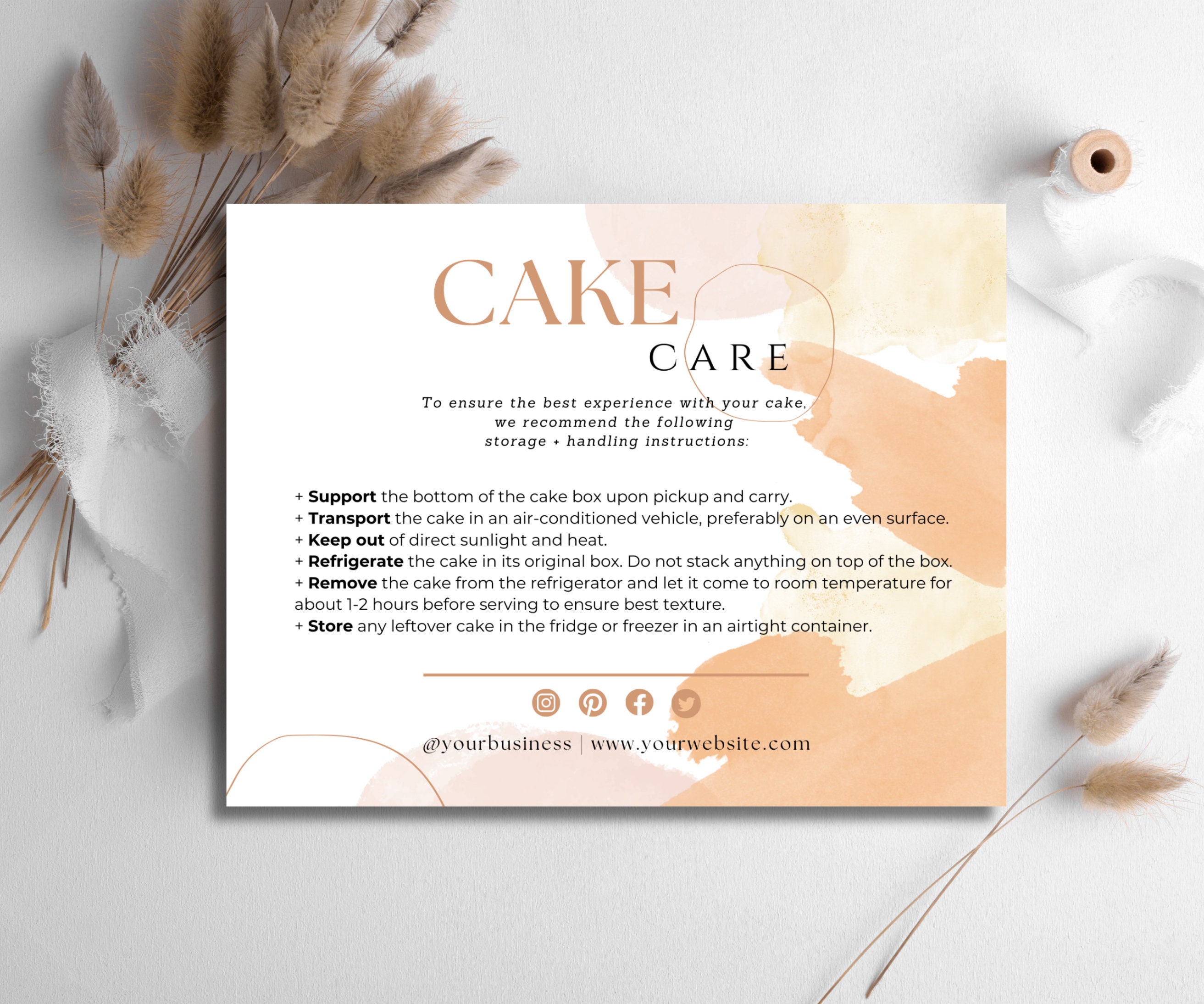 Cake Care Card, Cake Care Instructions, Cake Card, Small Business ...
