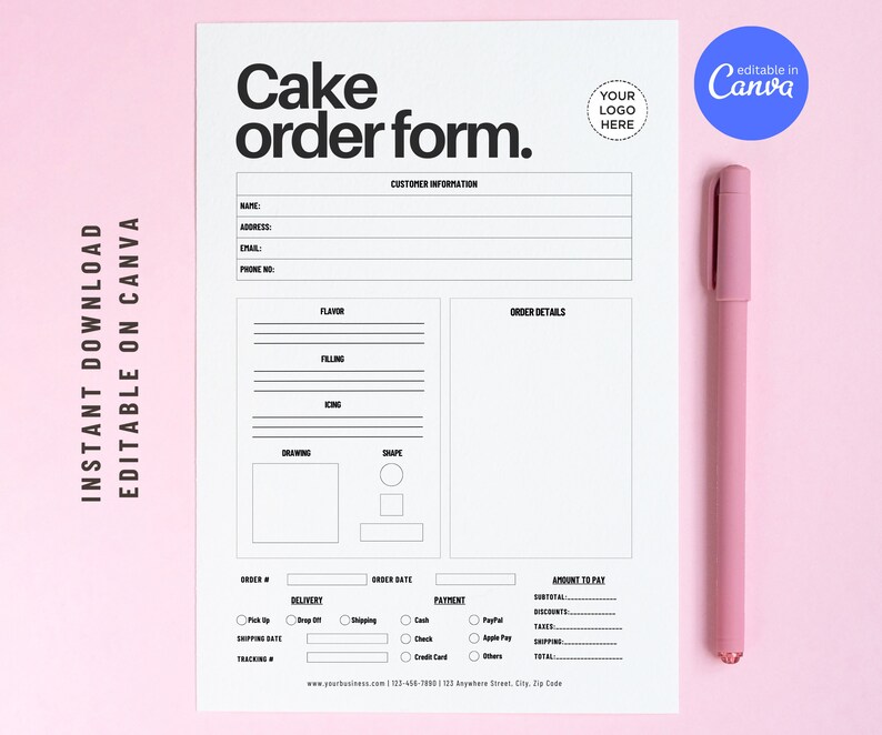 Minimalist Cake Order Form Template Canva Cake Business - Etsy