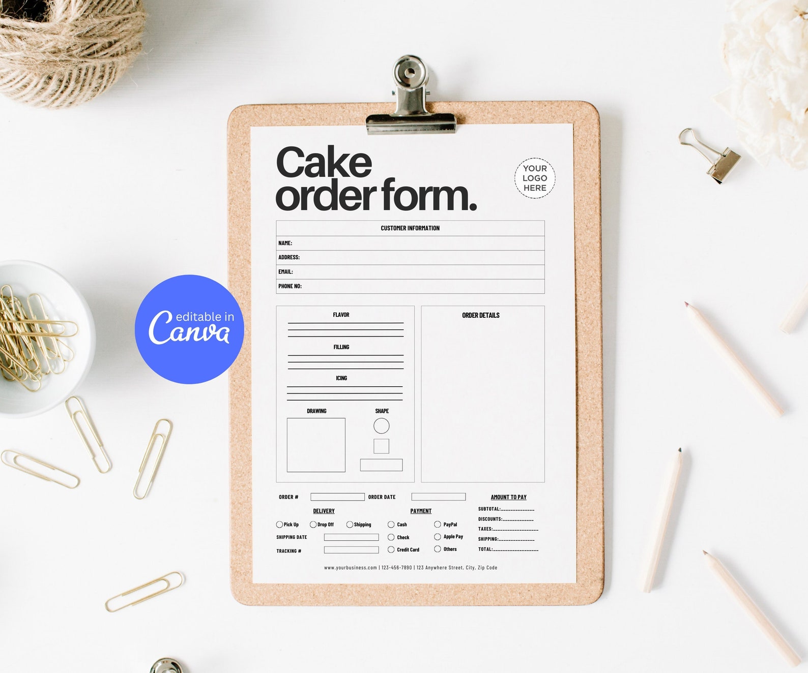 Minimalist Cake Order Form Template Canva Cake Business - Etsy