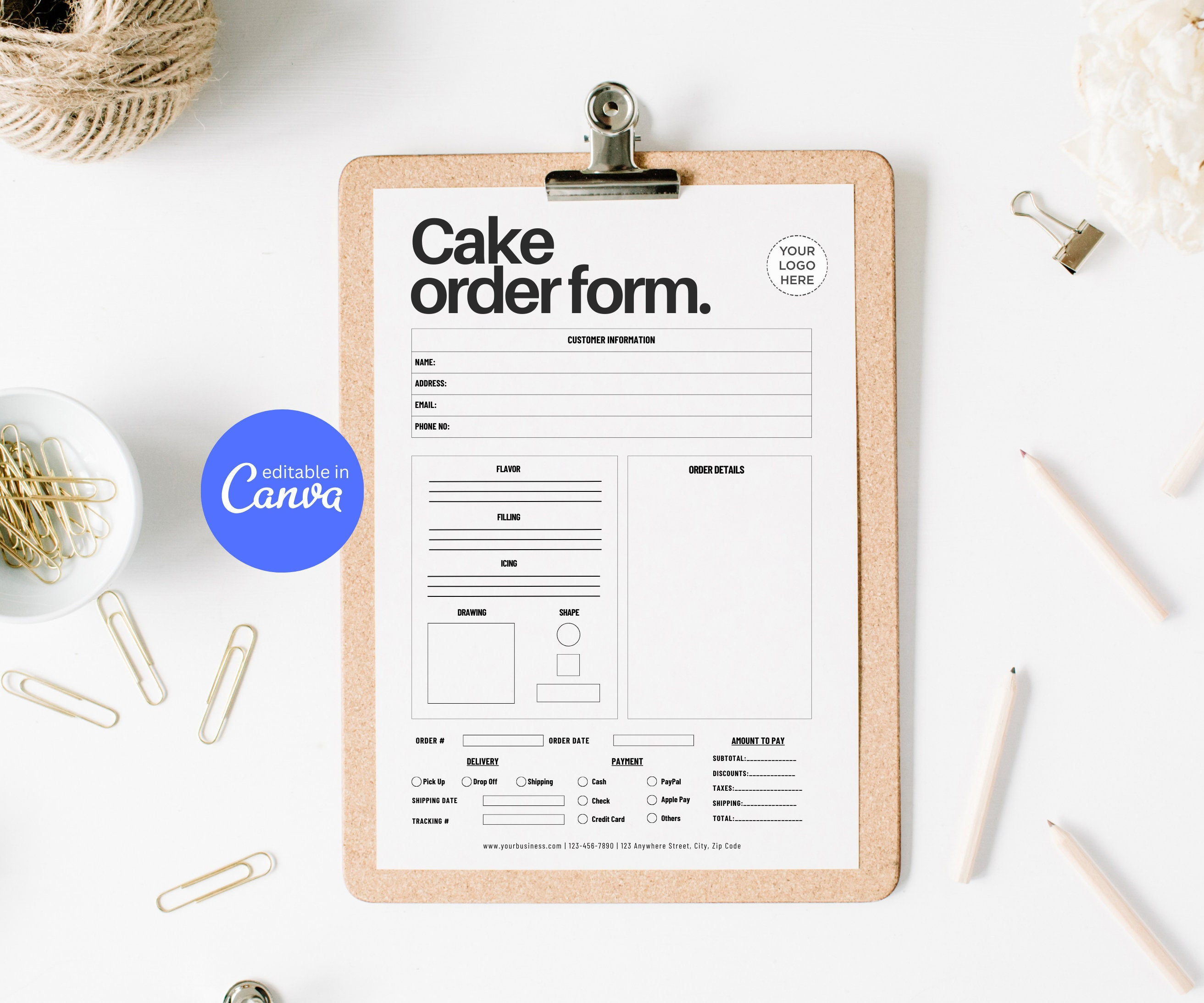 Minimalist Cake Order Form Template Canva Cake Business - Etsy