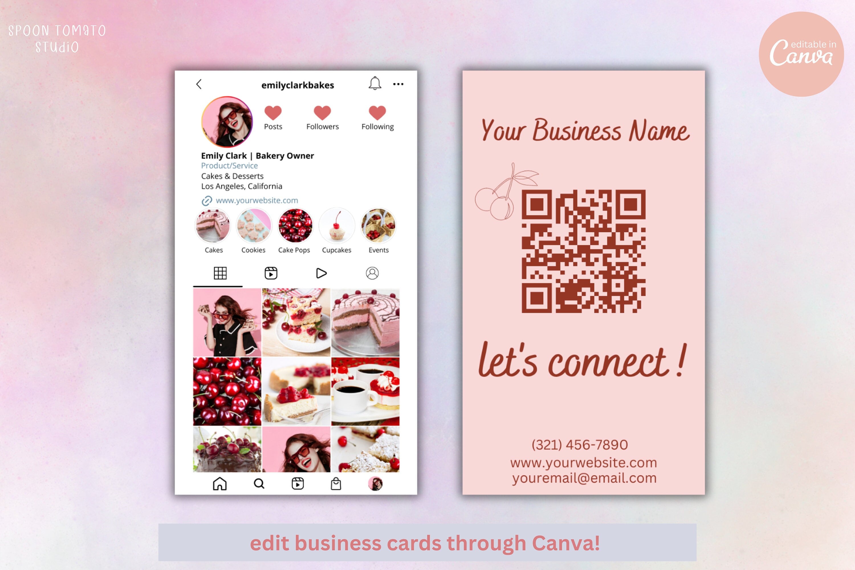 Instagram Business Card, Cake Bakery Business Card, Digital Products, Editable QR Code Business ...