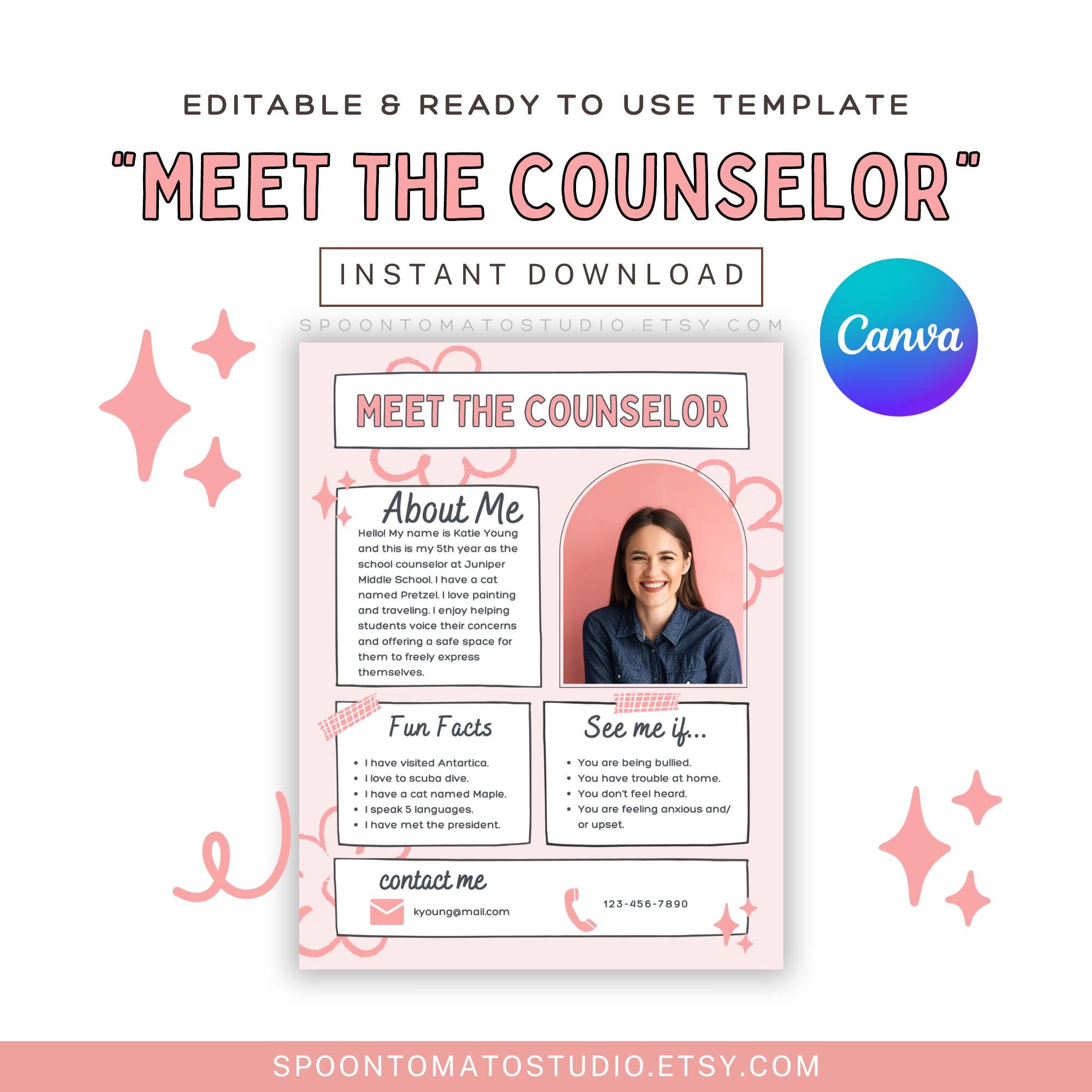 Meet the School Counselor Bundle, Printable Template, Editable ...