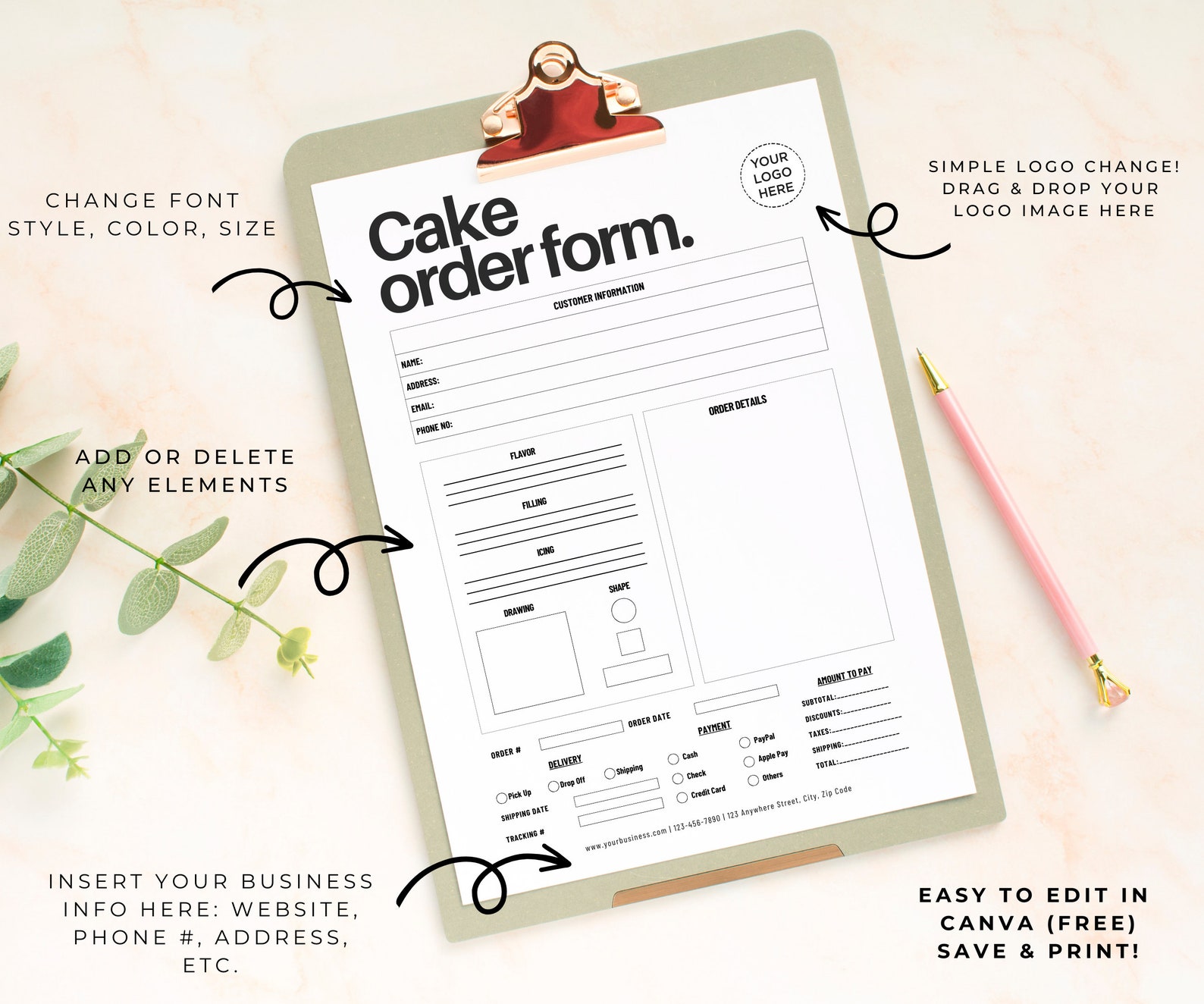 Minimalist Cake Order Form Template Canva Cake Business - Etsy