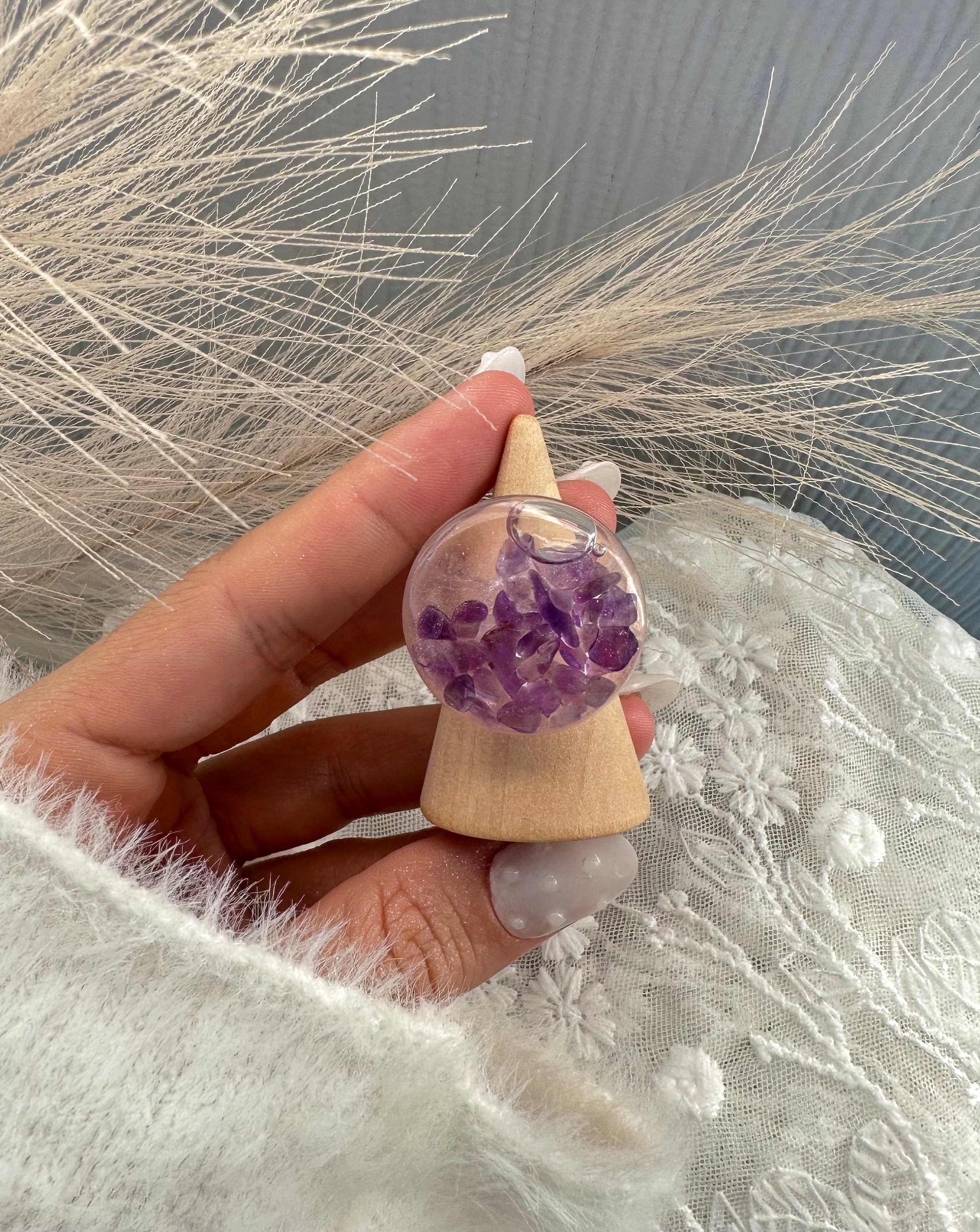 Amethyst Gemstone Fidget Ring, Bubble Shaker Ring, Glass Bubble Ring ...