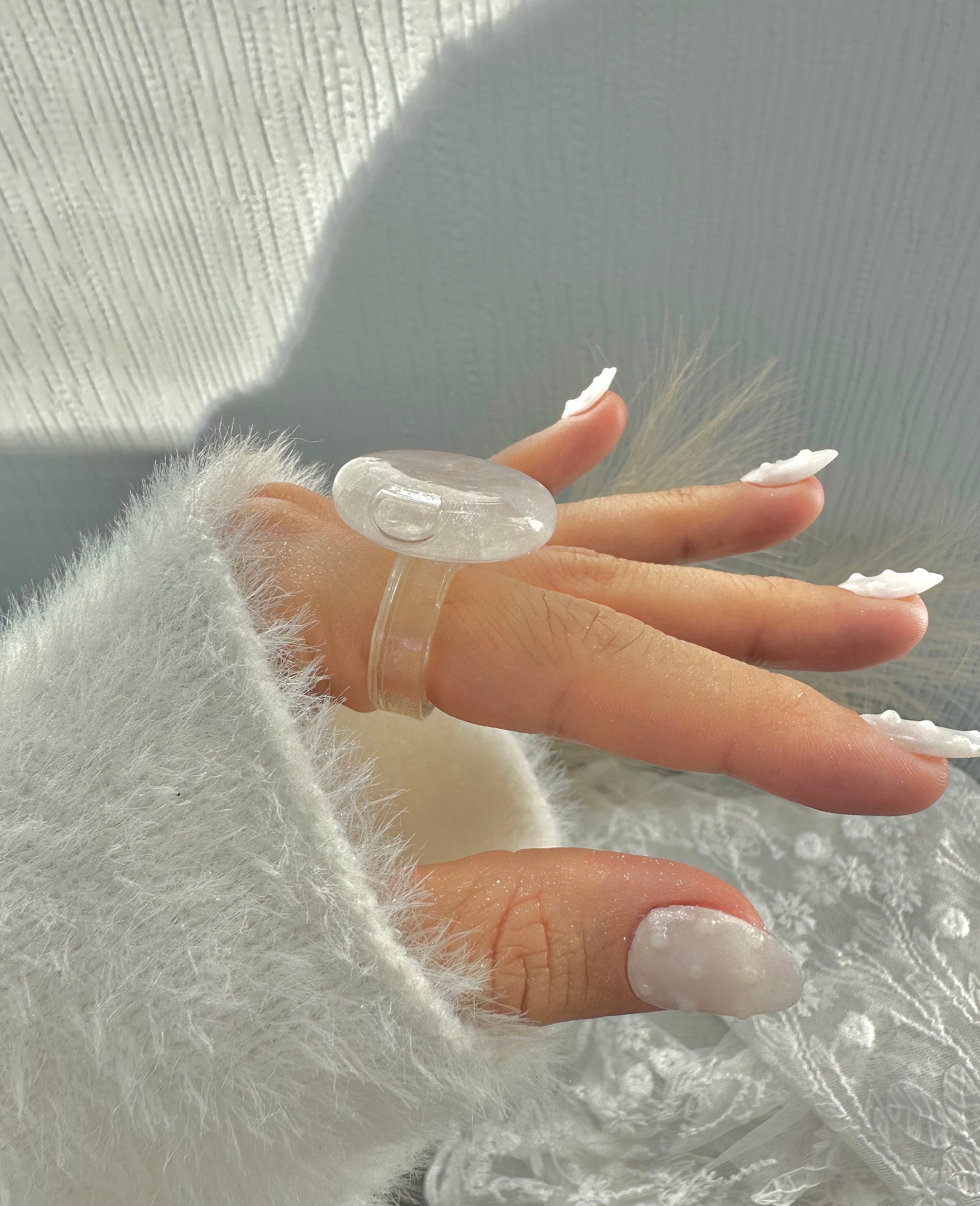 Rose Quartz Shaker Ring, Bubble Shaker Ring, Glass Bubble Ring, Liquid ...