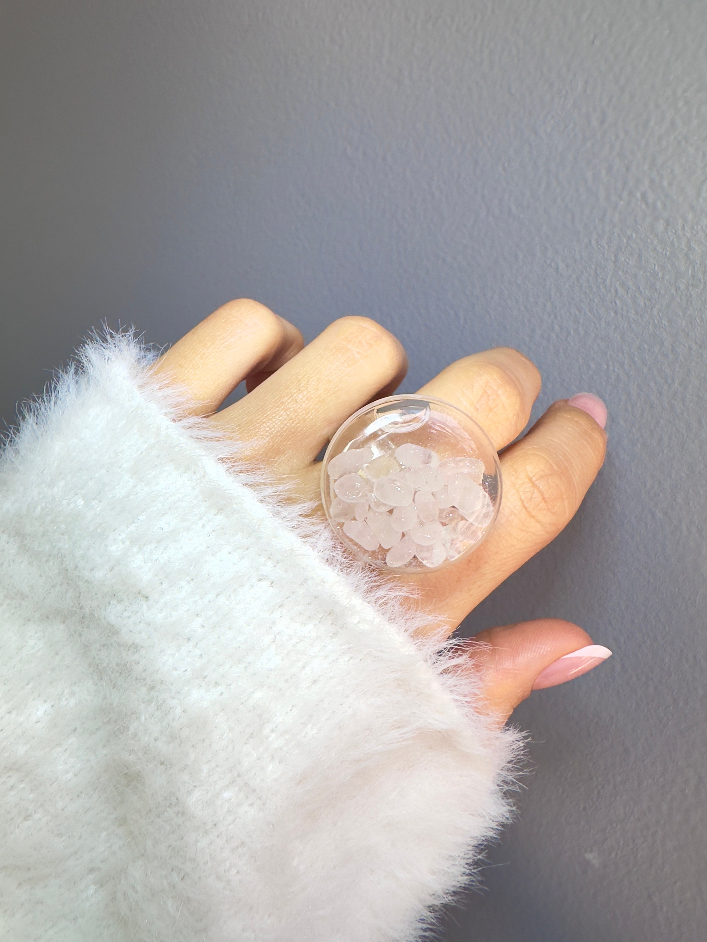 Rose Quartz Shaker Ring, Bubble Shaker Ring, Glass Bubble Ring, Liquid ...