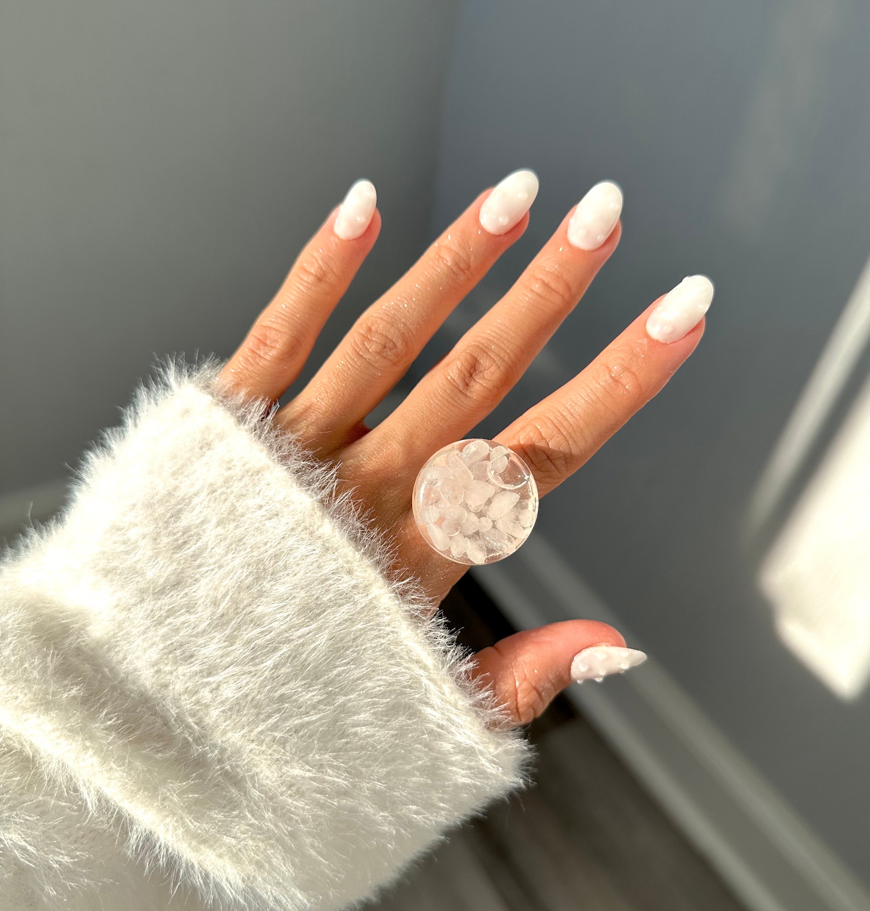 Rose Quartz Shaker Ring, Bubble Shaker Ring, Glass Bubble Ring, Liquid ...