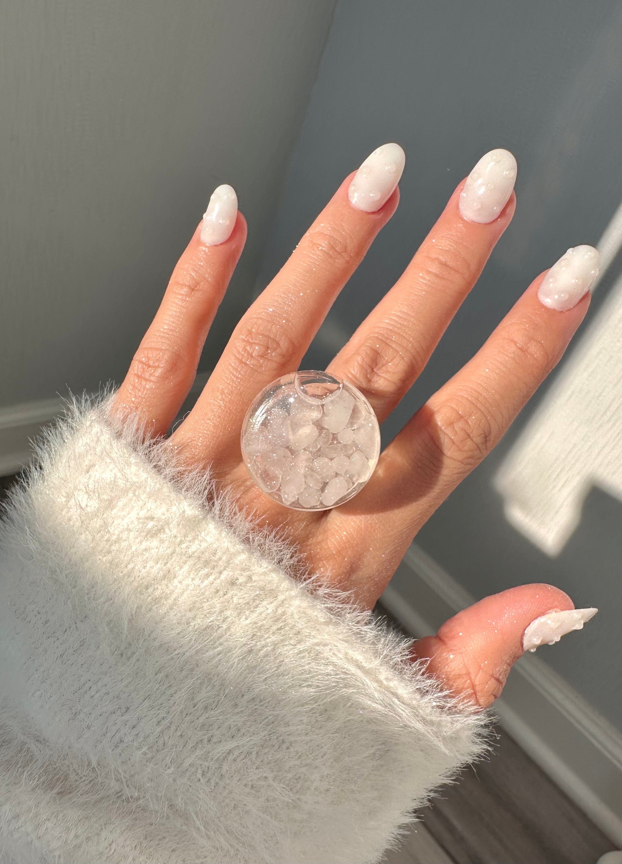 Rose Quartz Shaker Ring, Bubble Shaker Ring, Glass Bubble Ring, Liquid ...