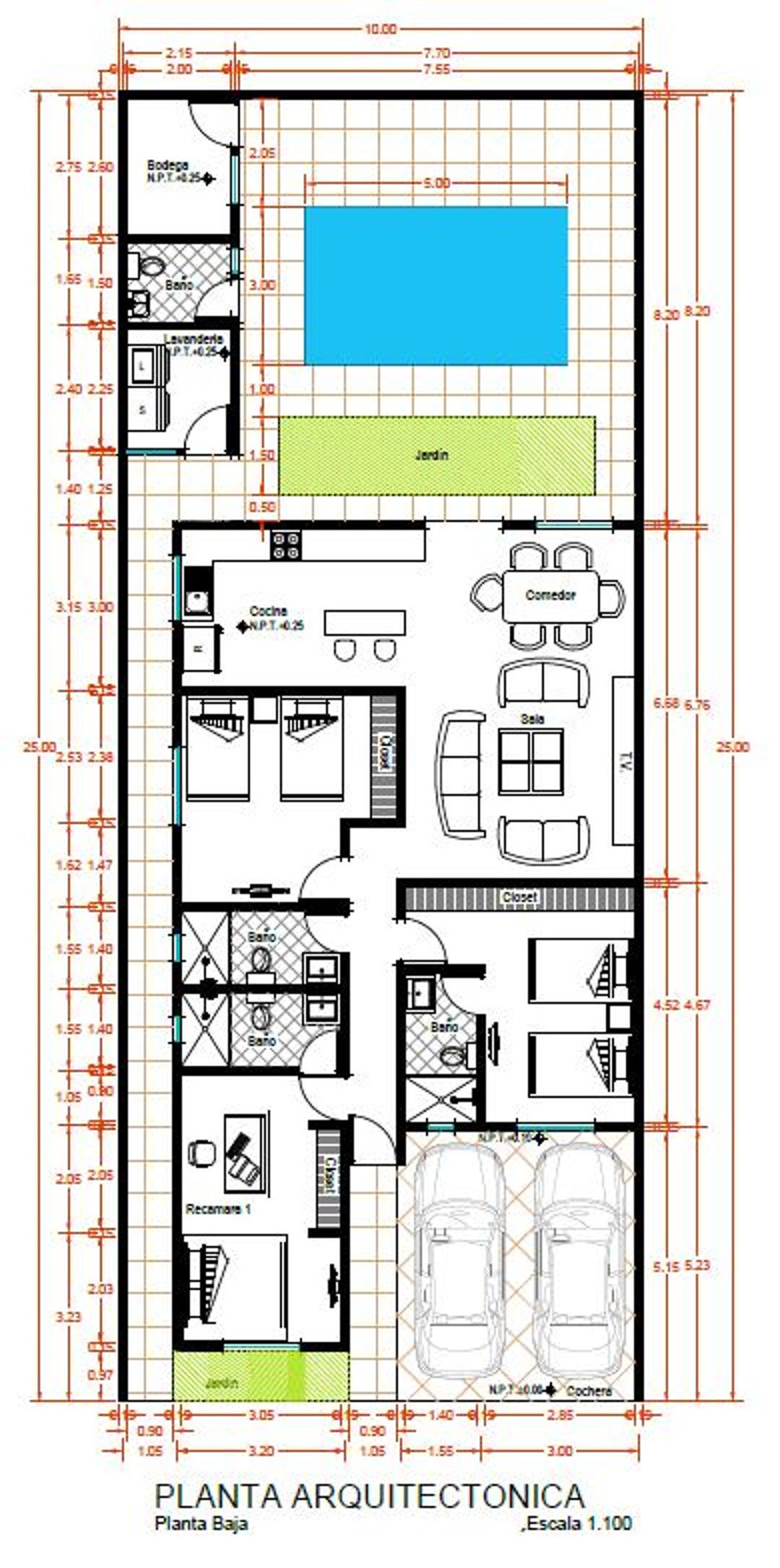 Plano De Casa 10x25 M - Diseño Moderno PDF Descargable - Etsy