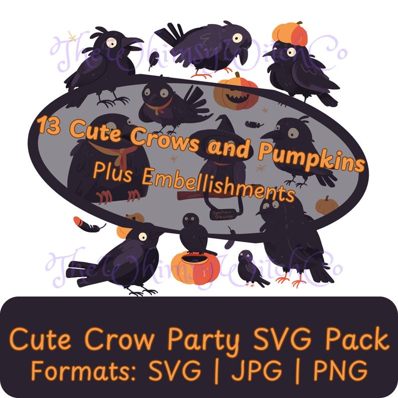 Cute Crows and Pumpkins - SVG, PNG, JPG - Halloween Samhain Crow Party ...