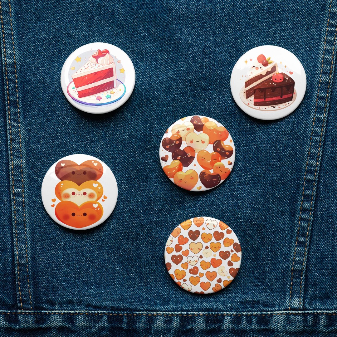 Red Velvet Cousins Kawaii Pin Set – Cute Heart & Cake Slice Button Pins ...