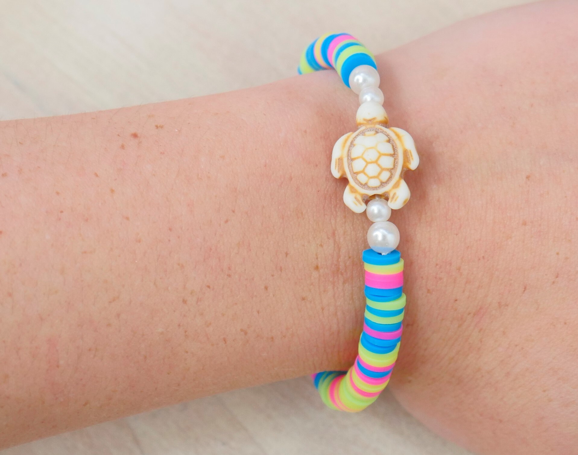 Neon Turtle Bracelets, Different Colored Clay Beads With Turtle Charm ...