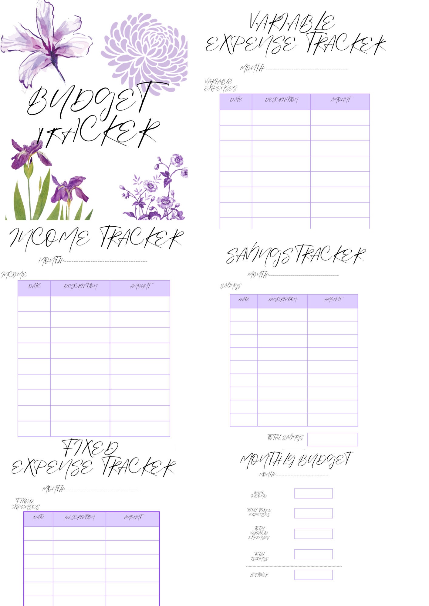 Lilac Purple Budget Tracker Template - Etsy