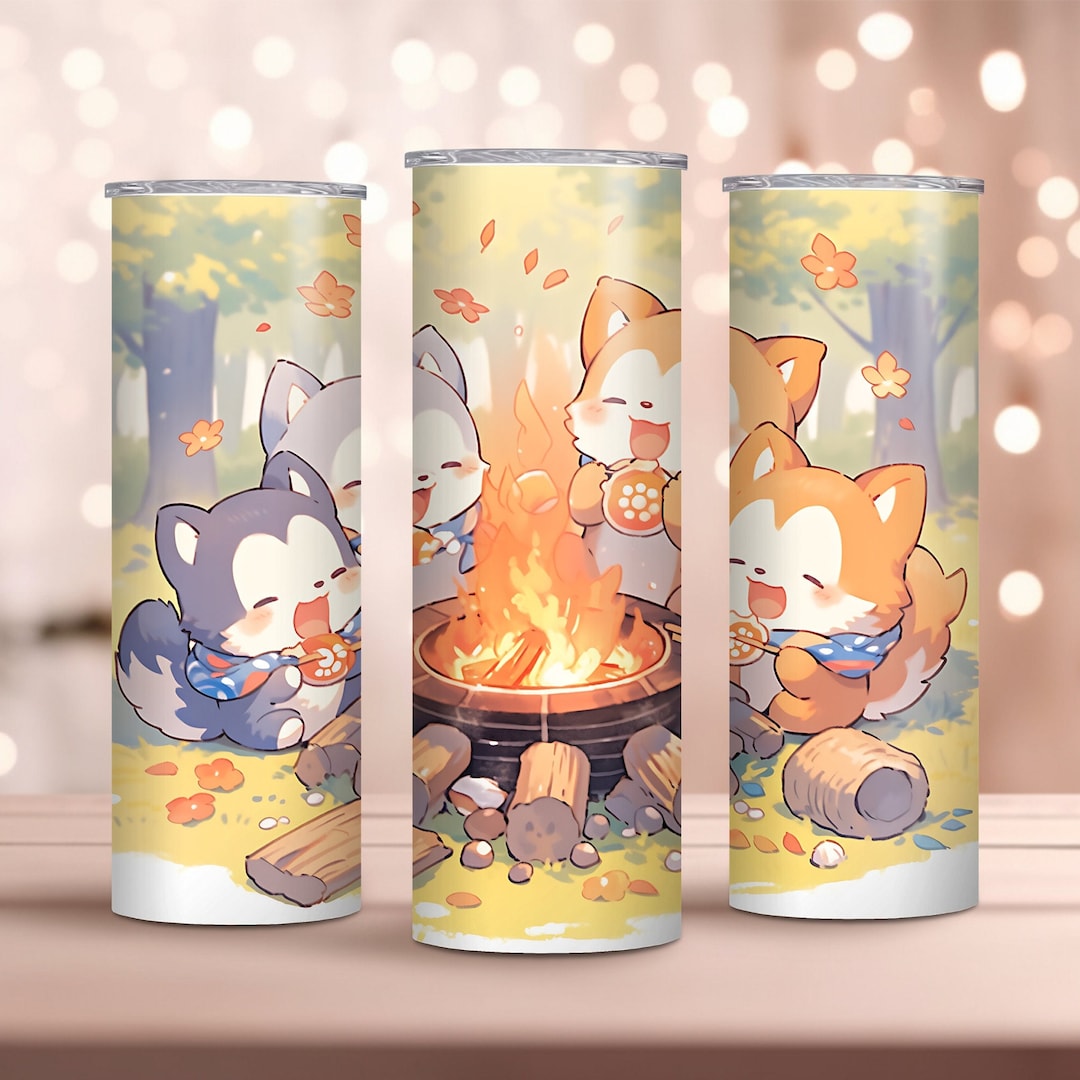 Kawaii Animals Bonfire Party, Kawaii Tumbler Png, 20oz Skinny Tumbler ...