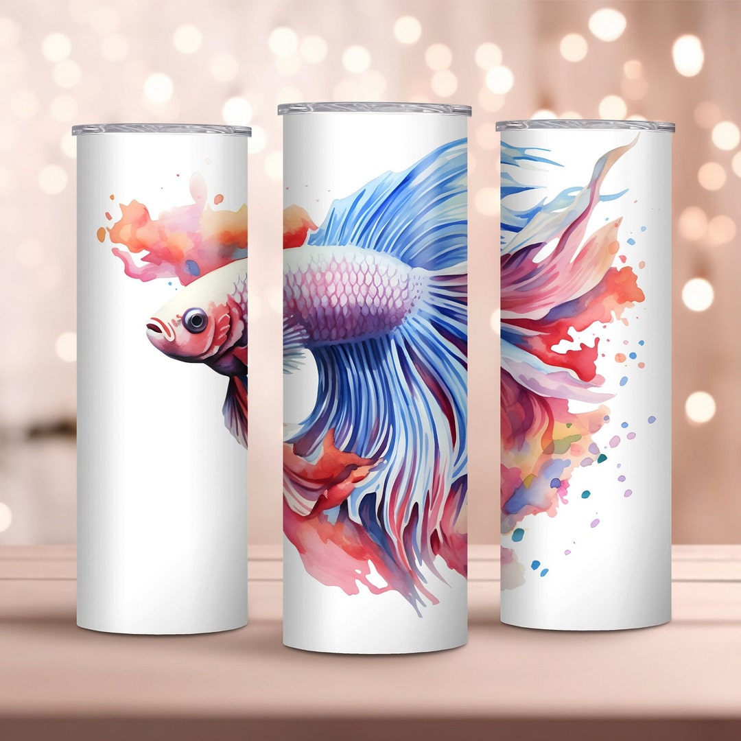 Watercolor Betta Fish 20oz Skinny Tumbler Wrap - Cute Fish Tumbler Wrap ...