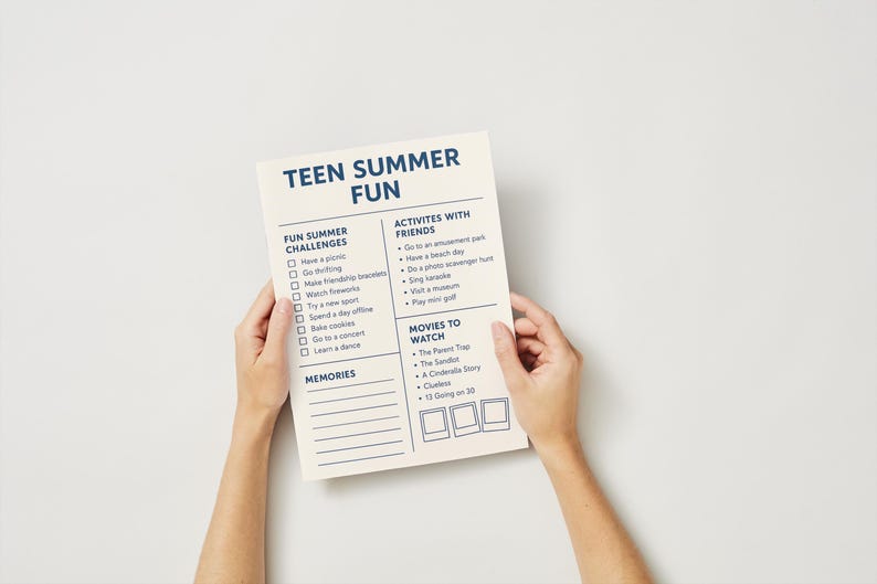 Teen Summer Fun Printable – Activity Ideas, Movie List, Memory Cards ...