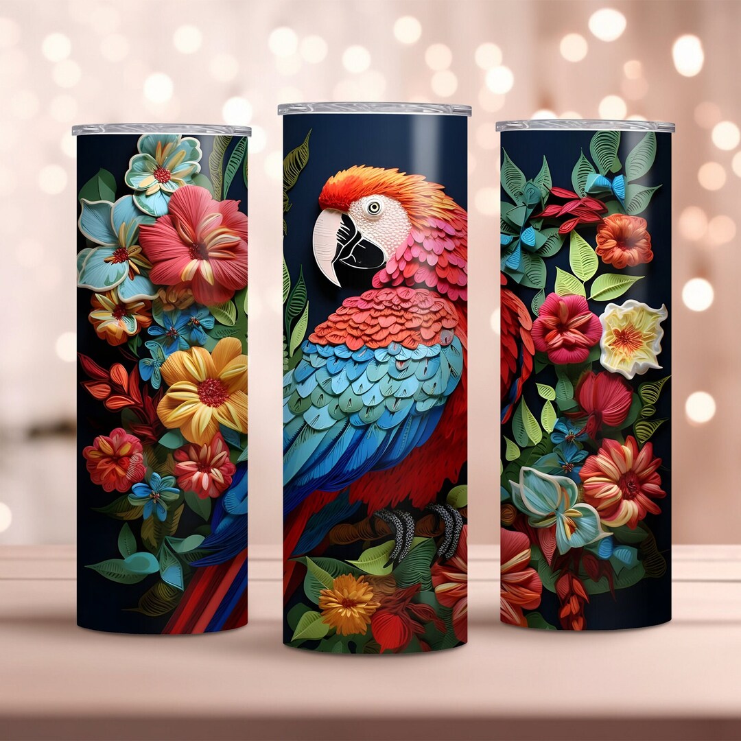 3D Macaw 20oz Skinny Tumbler Wrap - Parrot Tumbler Wrap PNG ...